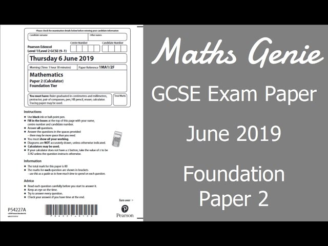 Edexcel Paper 2 3 June 2019 Corbettmaths GCSE Edexcel Maths June 2024