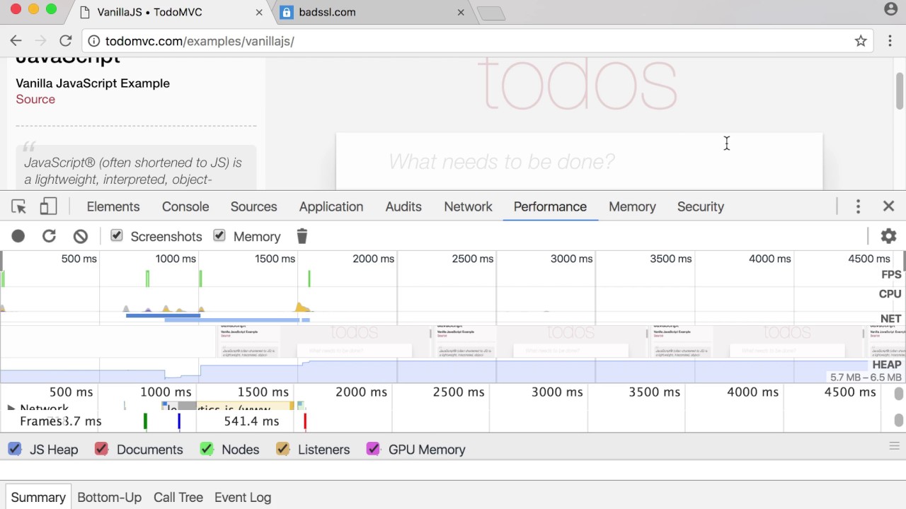 Chrome DevTools Tutorial 11: Performance / Timeline, Memory, Security
