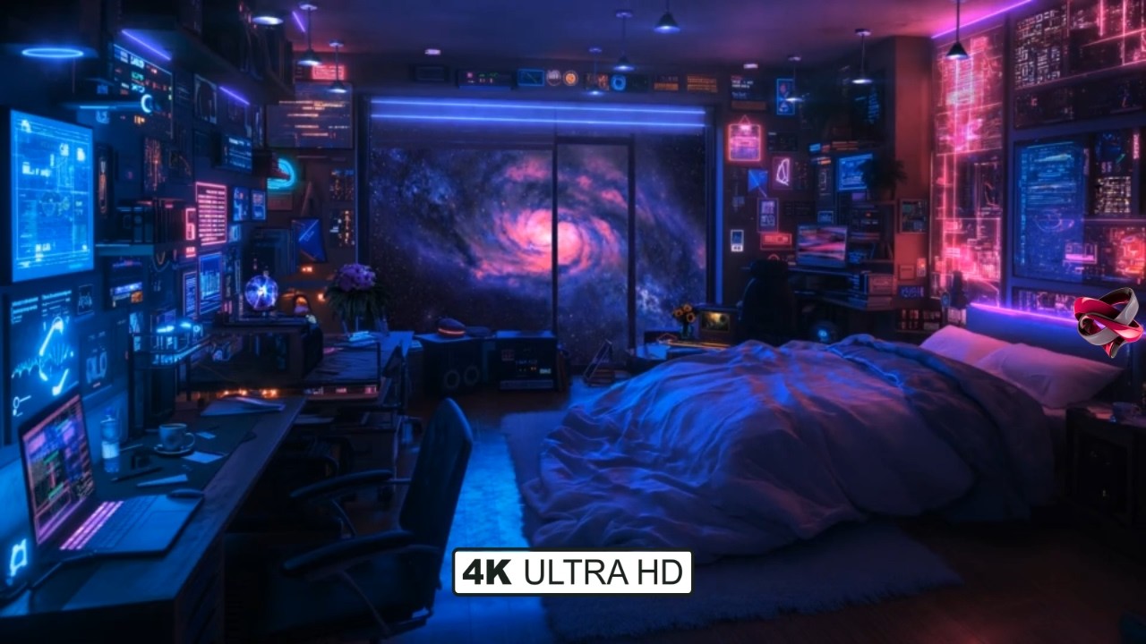 Neon Galaxy Bedroom Live Wallpaper 4K for PC & Mobile – Free Animated Aesthetic Background