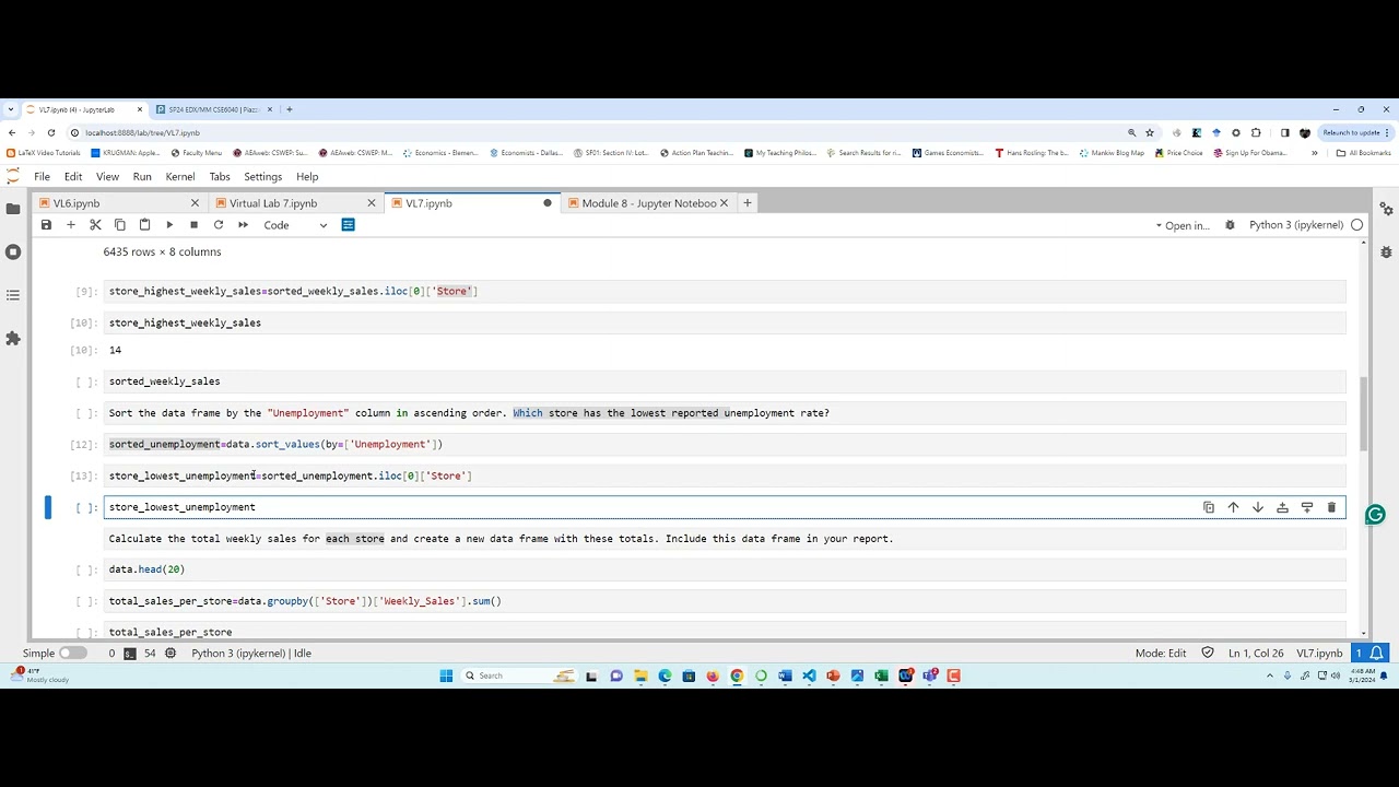Virtual Lab 7 Python Exercises