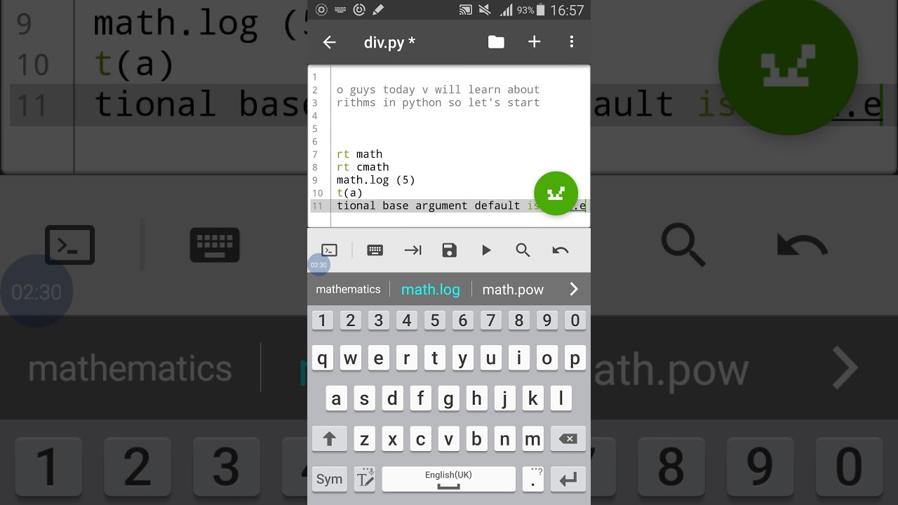 Using logarithms in python using Qpython