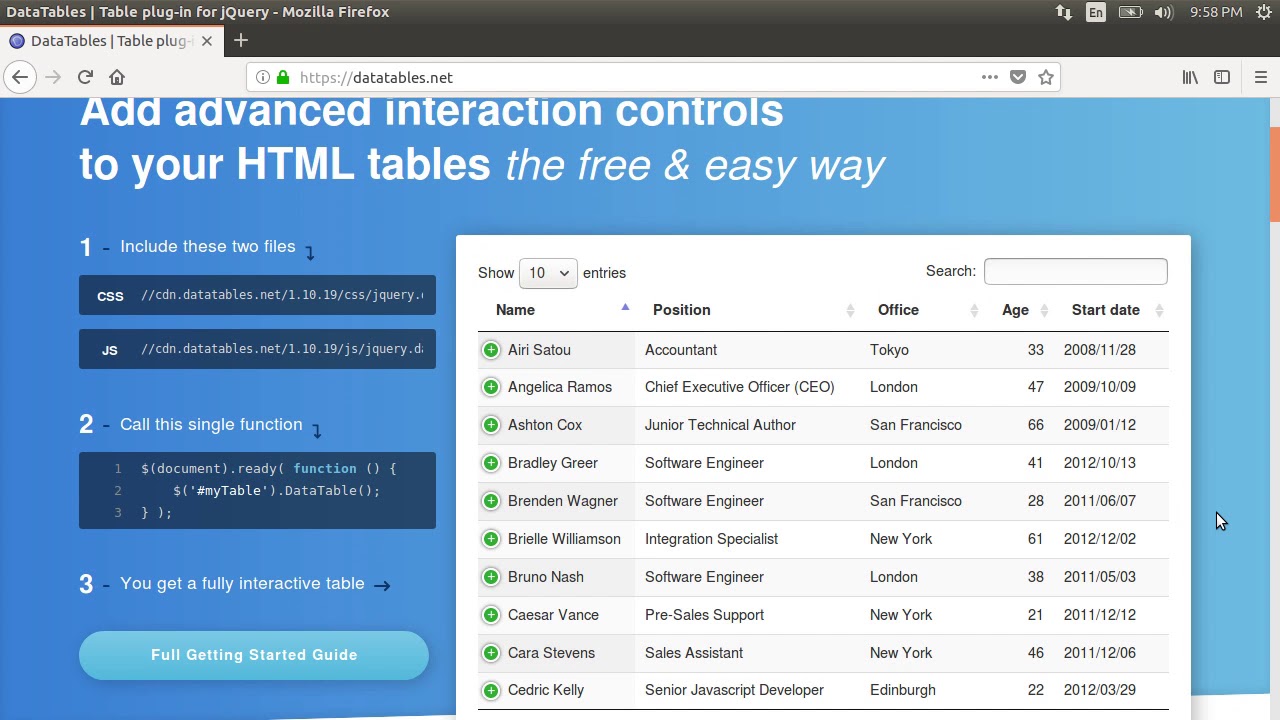Creating a Searchable, Sortable HTML Table using DataTables Plug-in for Jquery