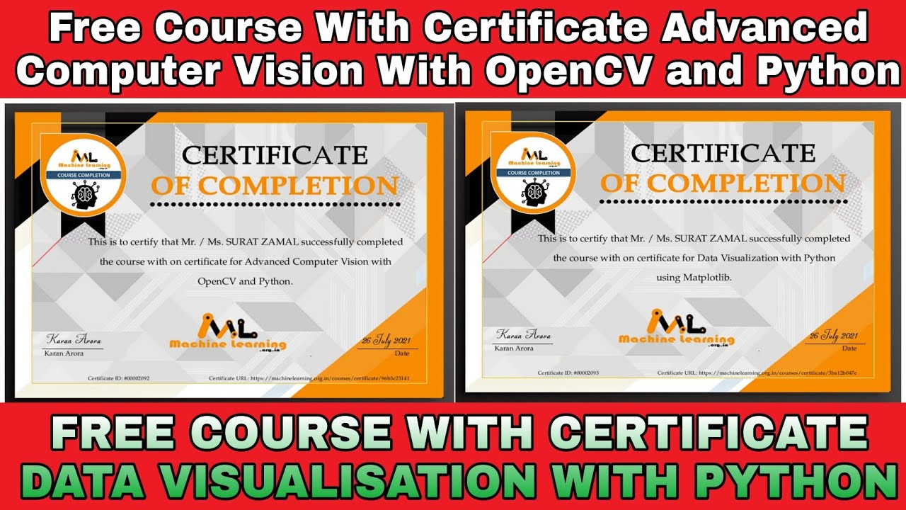 Free Course With Certificate Advanced Computer Vision OpenCV &Python IData Visualization With Python