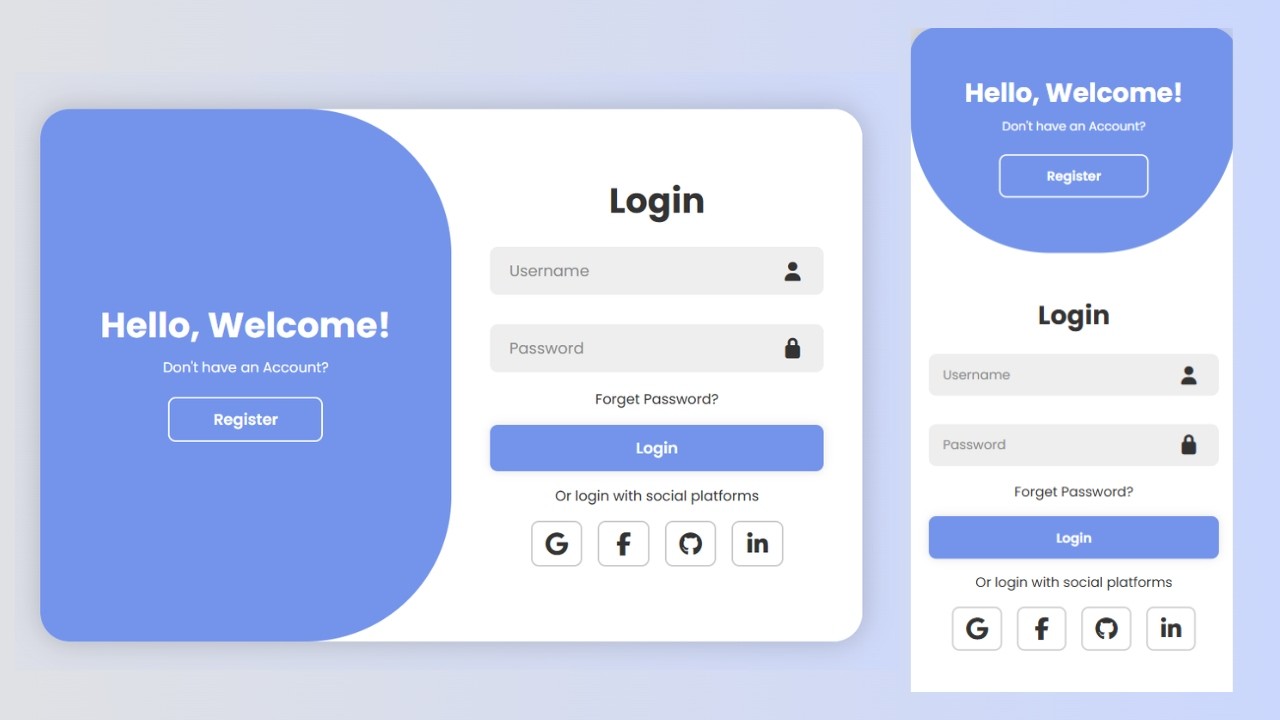 Animated Login + Register Form with Responsive Design | HTML CSS JS