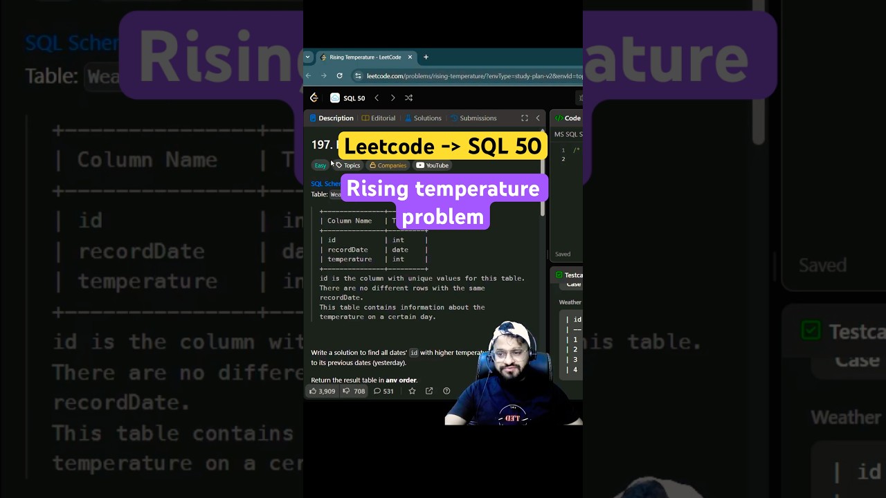 How to find all the days hotter than yesterday | Leetcode SQL challenge #coding #sql #leetcode