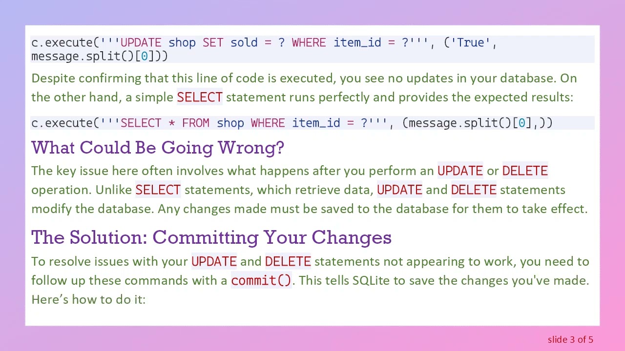 Resolving SQLite3 Statement Issues in Python: A Guide to Using UPDATE and DELETE Statements