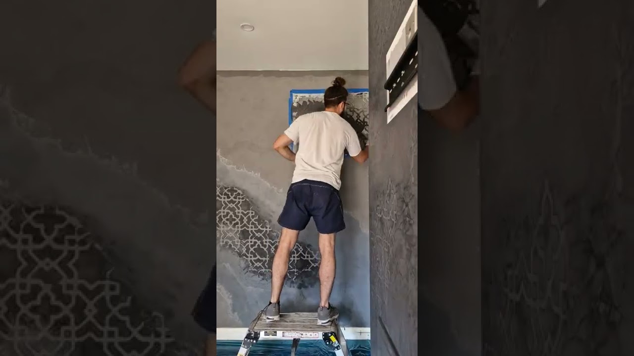 Stencil art using Venetian Plaster - Living Room