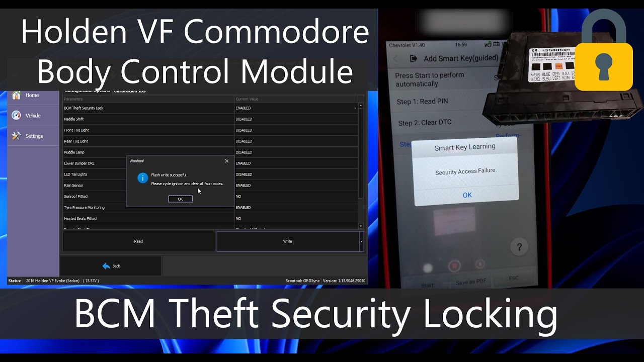 BCM Theft Security Locking to Prevent GM Key Coding for Holden VF Commodore with Key Programmer Demo