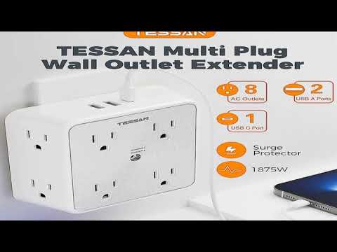 TESSAN Multi Wall Outlet Splitter with 8 AC Outlets 3 USB Type C Surge Protector Multi Out