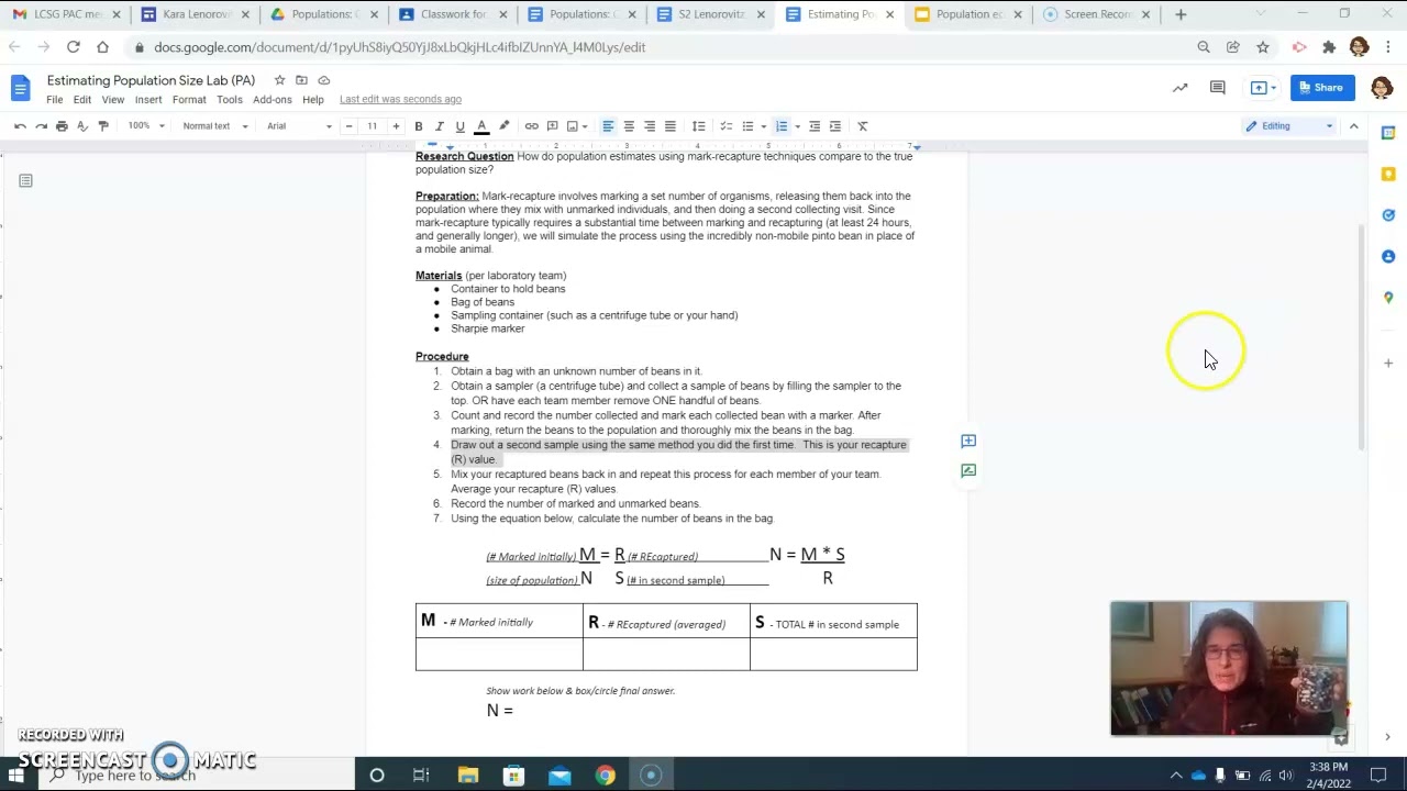 APES Estimating Population Size Lab