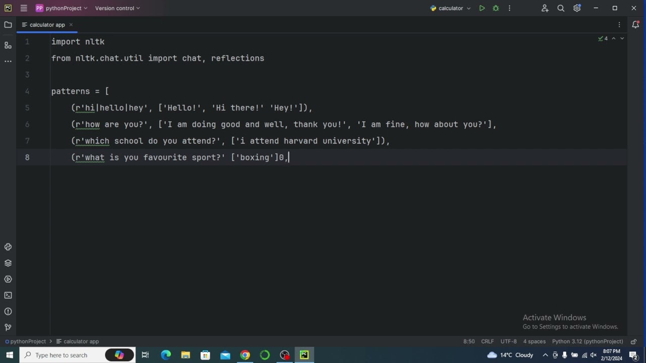 Simple NLTK-Based  Chatbot Development using python