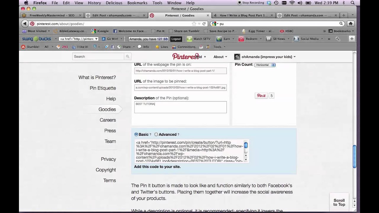How To Insert a Pinterest PIN IT Button into Your Blog Posts