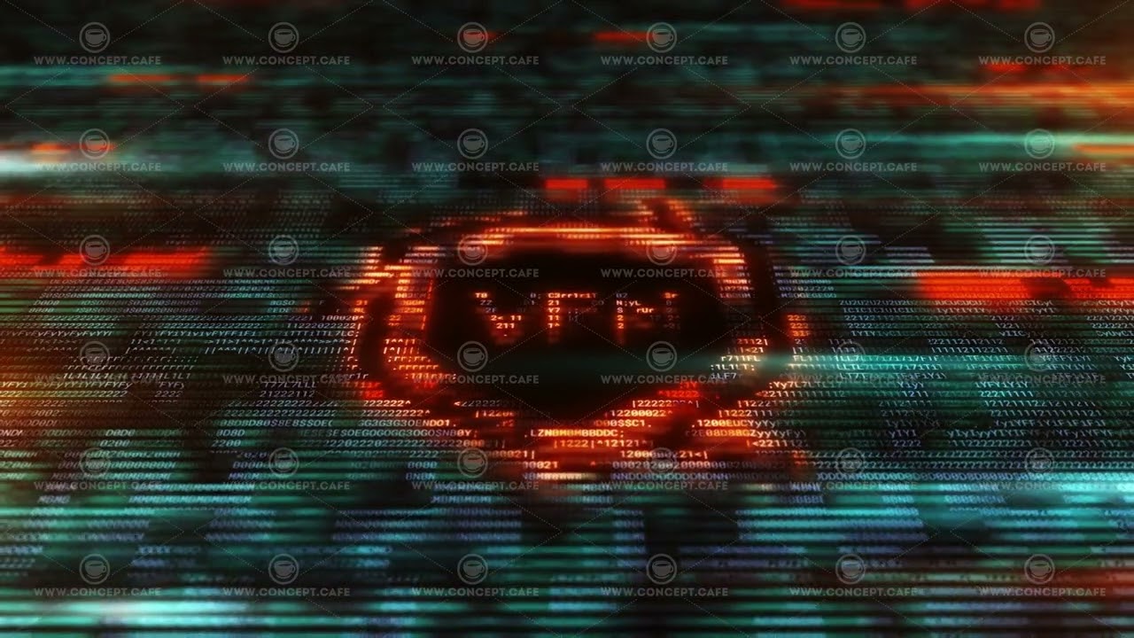 VPN icon emerging from binary code stream, ensuring online privacy and security