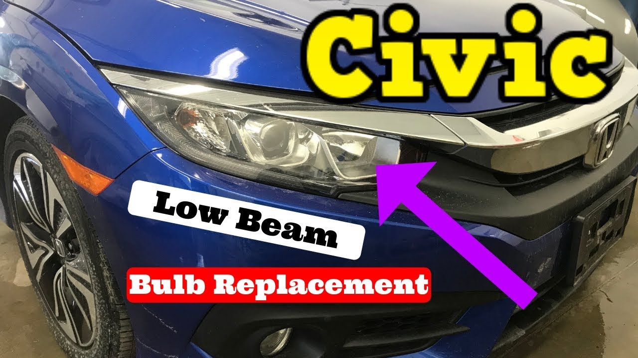 Honda Civic Low Beam Headlight Bulb Replacement How to Replace Light 2016 2017 2018