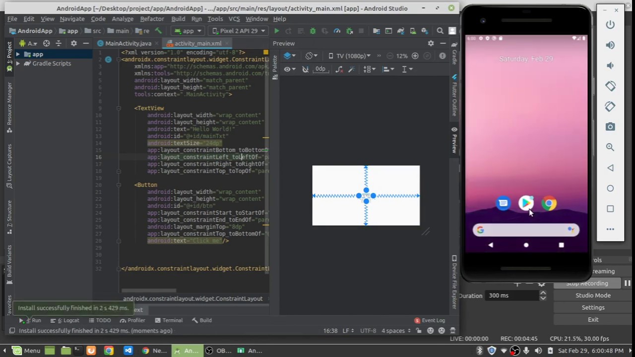 Align button usig constraint layout