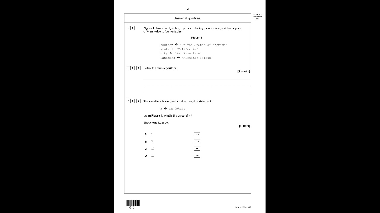 AQA GCSE Computer Science Paper 1 May 2023 Question Paper 8525 1b ComputATIonal Thinking