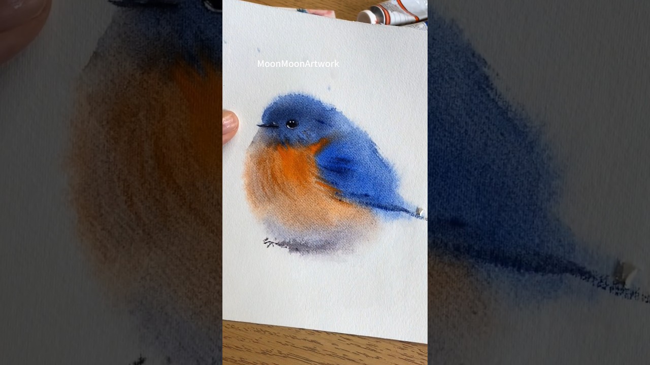5 mins cute bird Watercolor painting #easywatercolorart #watercolourpaint #birdwatercolor