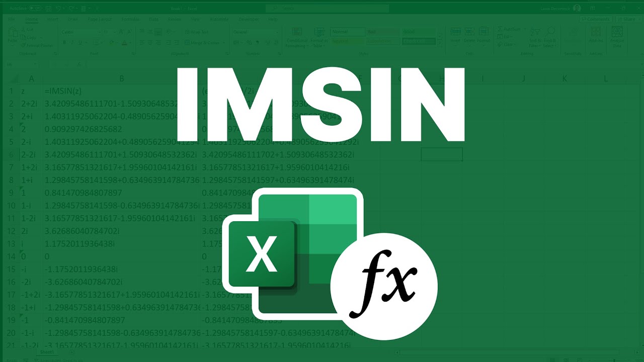 Sine of a Complex Number - Excel IMSIN Function