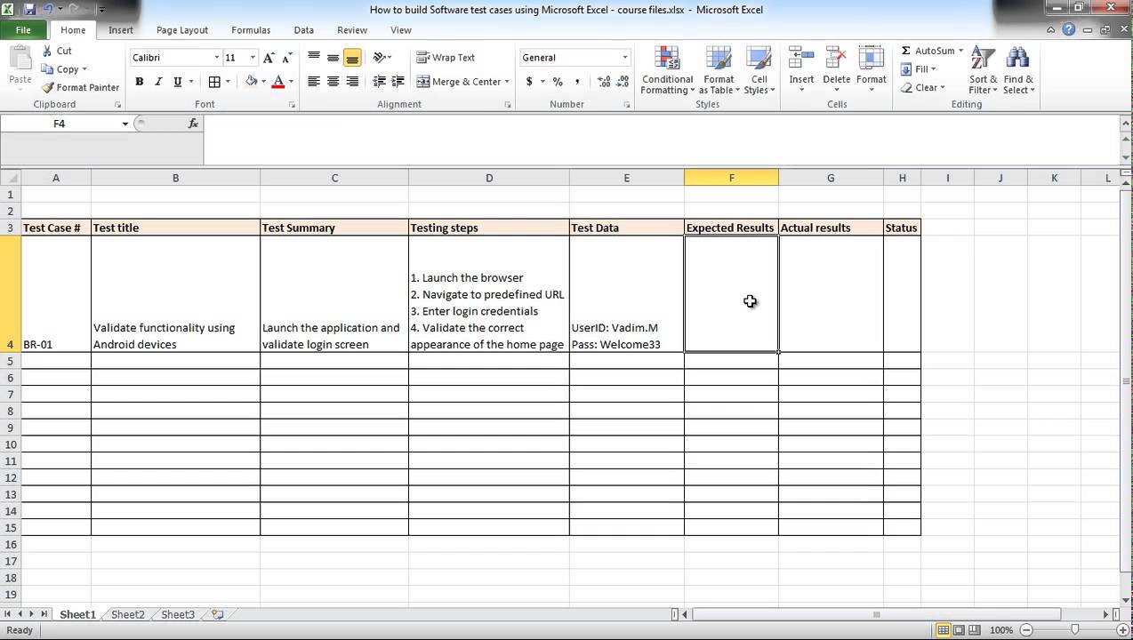 Software testing using excel - How to build test cases