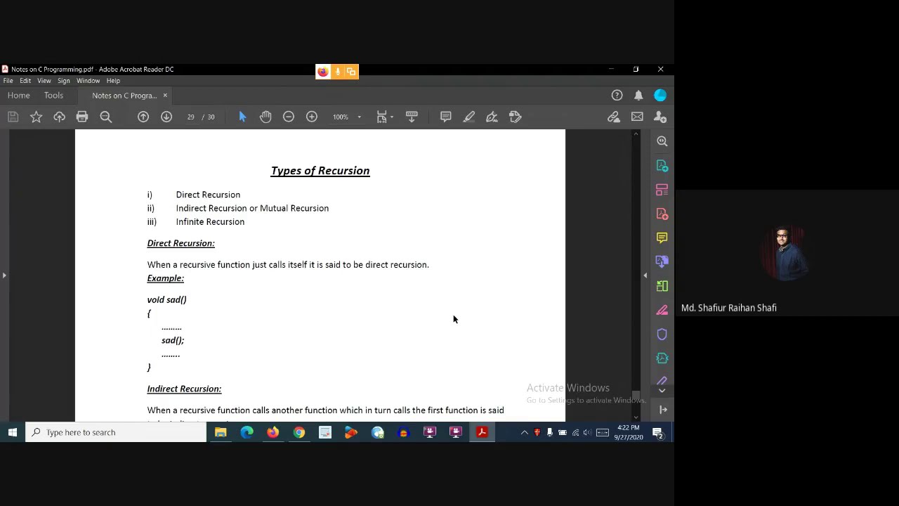 Types of Recursion in C | Direct Recursion | Indirect/Mutual Recursion | Infinite Recursion[Example]