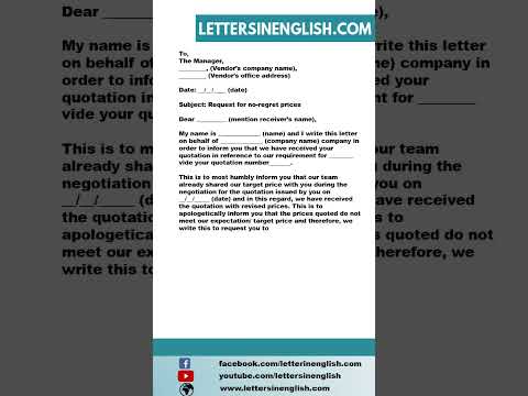 Letter to Vendor for Submitting No Regret Prices