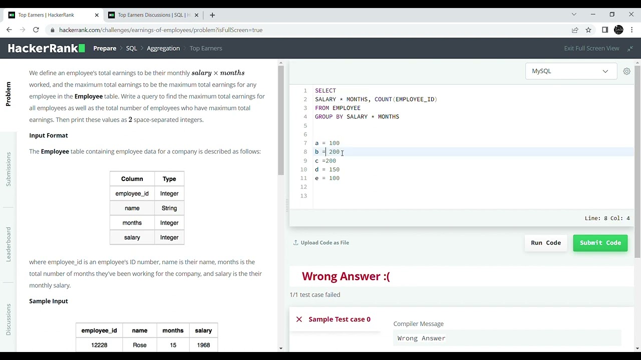 HackerRank SQL || Top Earners || SQL Learning