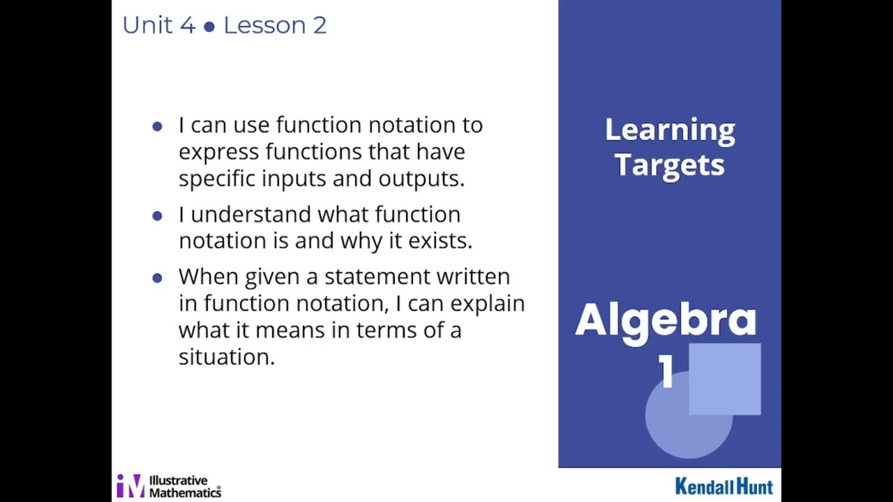 Algebra 1 Unit 5 Lesson 2 Function Notation