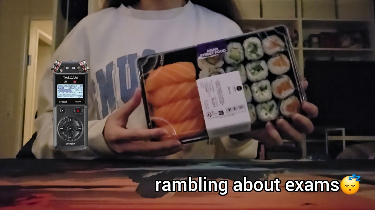 ASMR eating sushi & rambling about uni exams (little mukbang)🍣