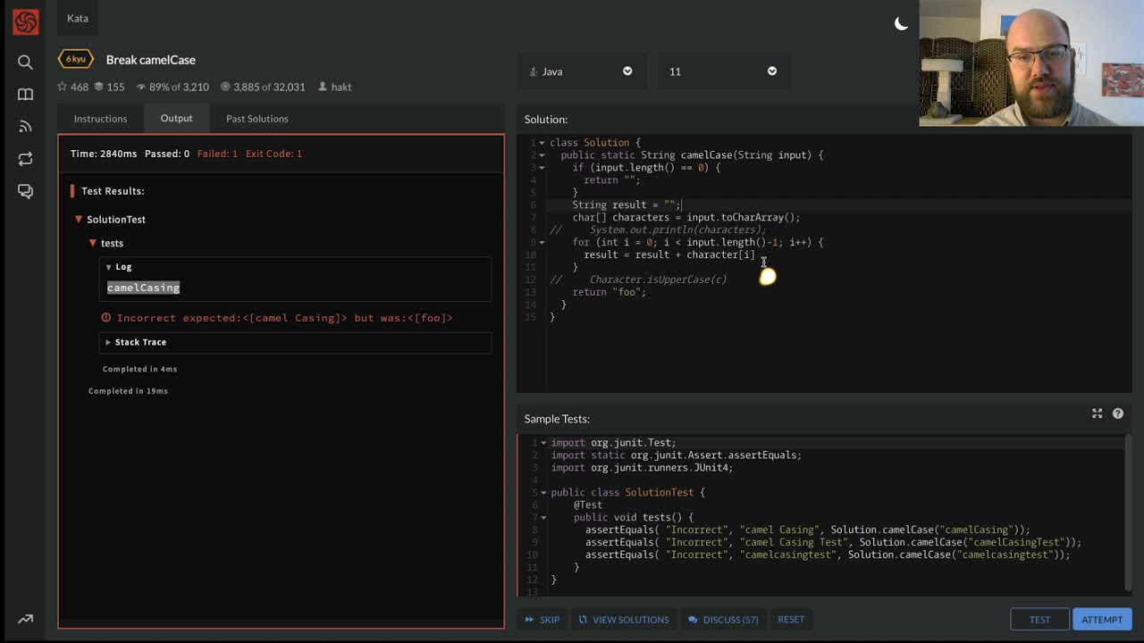 Break camelCase - Worked Solution to Codewars Kata - Java