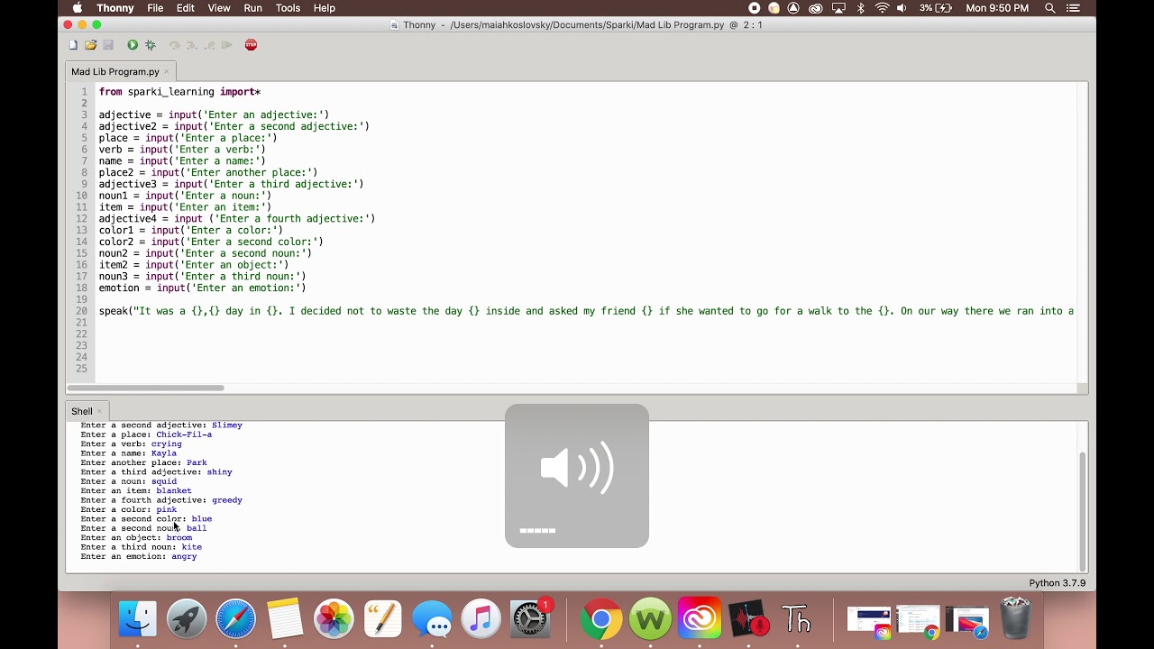 Thonny Mad Lib Python