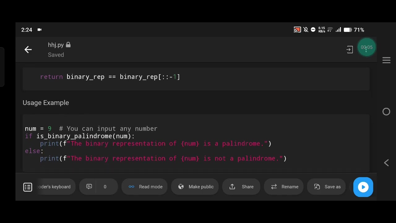Python Program to Check if Binary Representation is Palindrome