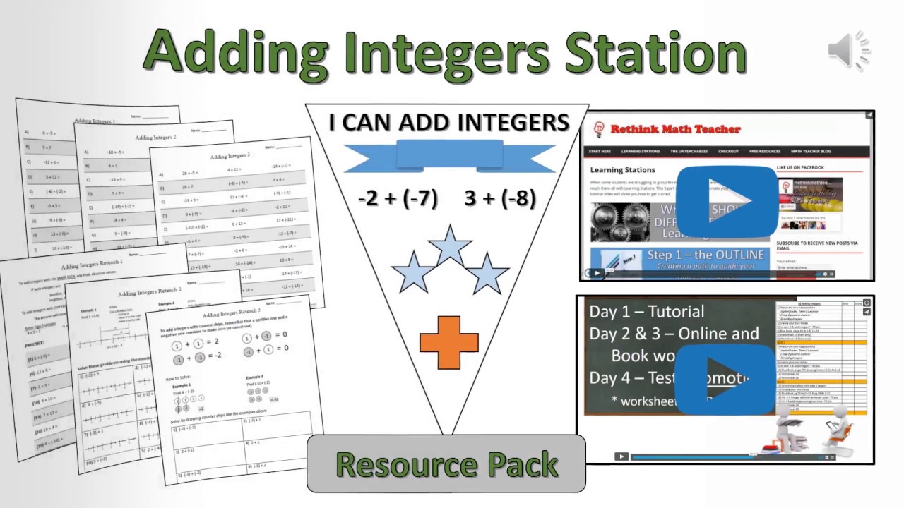 Whats included Video - Adding Integers Stations Resource Pack
