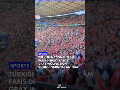 Turkish national team fans display fascist gray wolves sign during national anthem