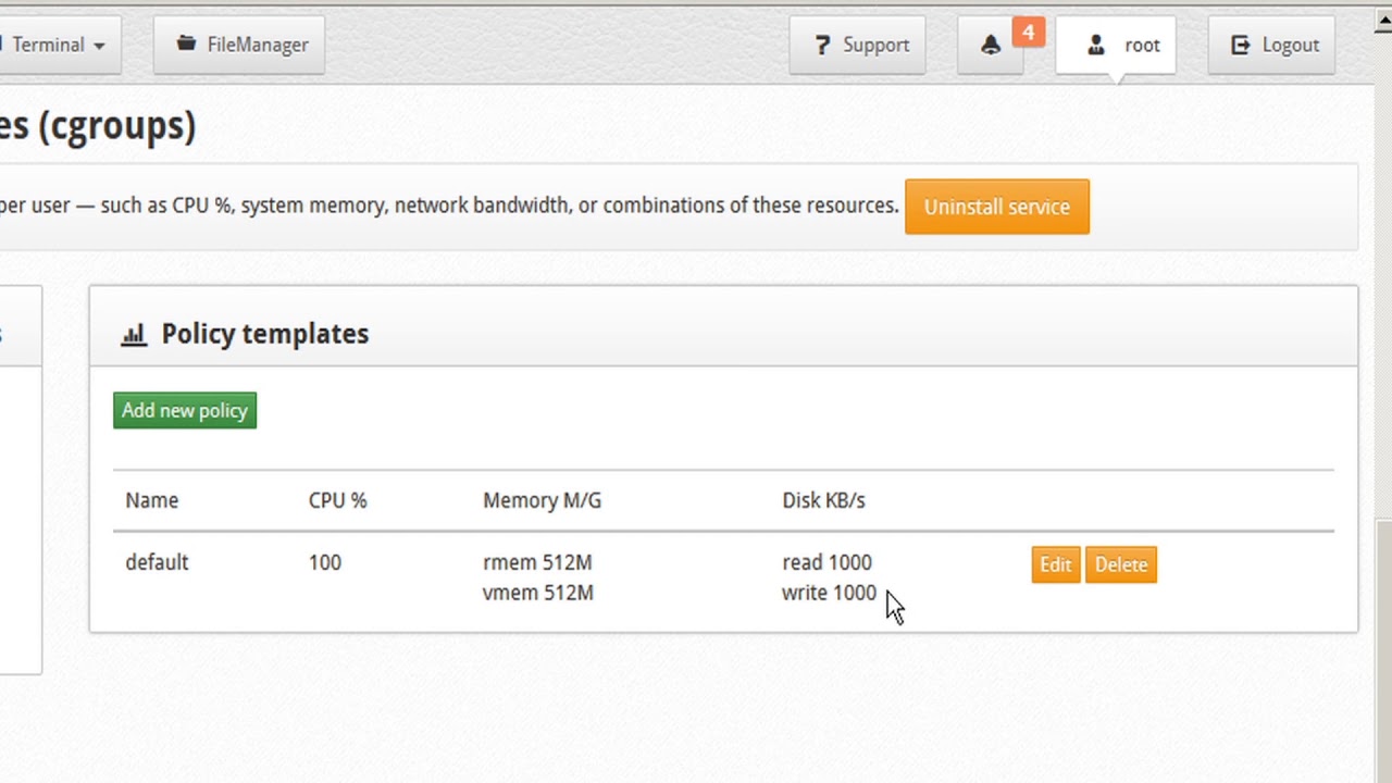 CWP - Admin Panel: (cgroups) Limit Server Resources per User