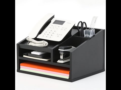 FITUEYES Wood Office Suppies Desk Organizer 5 Compartments with Letter Tray Phone Stand Review