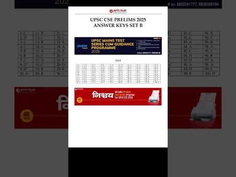 UPSC CSE Prelims Answer key 2025 #aptiplus