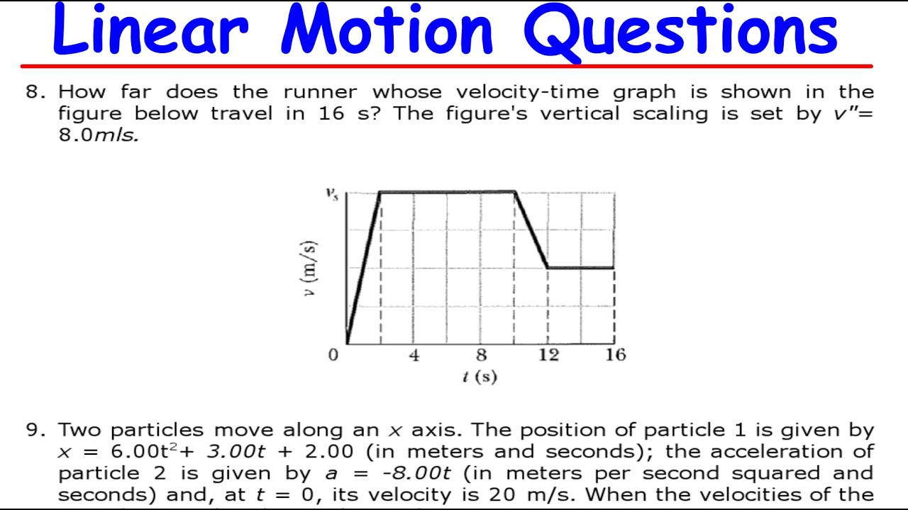 Physics Linear Motion Tutorial Sheet -Displacement, Velocity & Acceleration