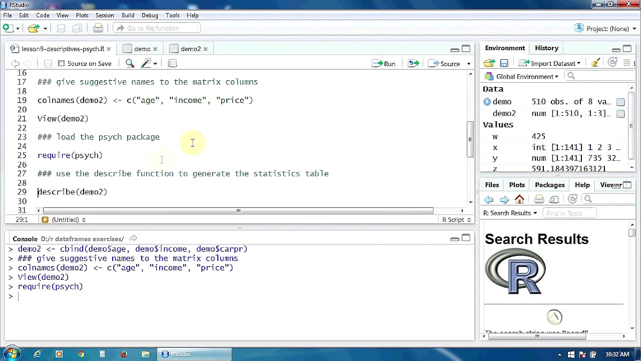 10. Descriptive Statistics with the psych Package in R