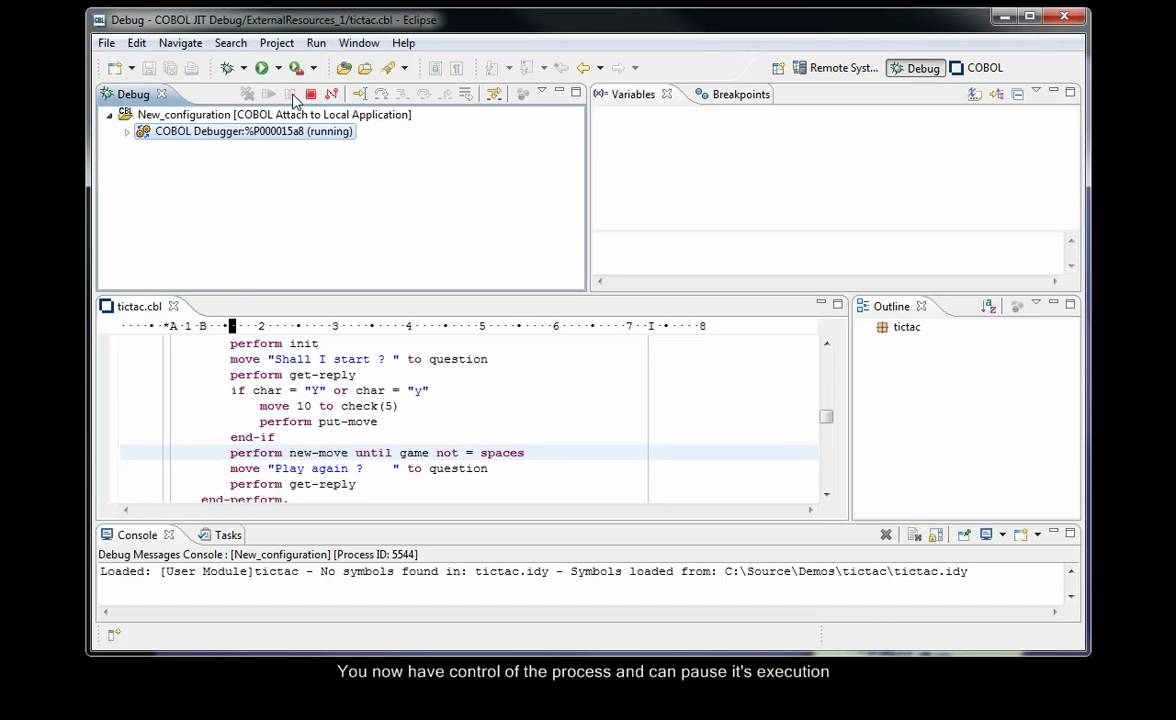 Attaching to local process for debugging in Visual COBOL for Eclipse
