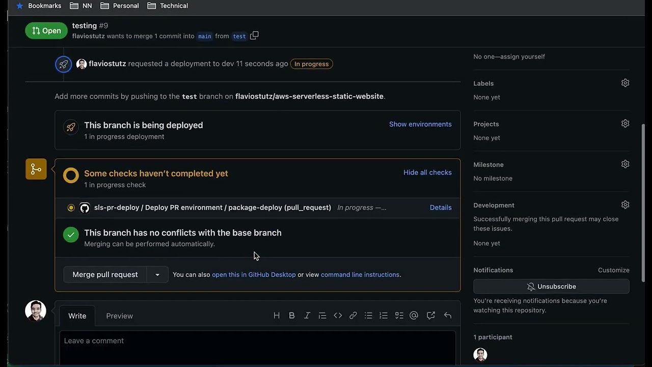 Github Actions + Serverless Framework +AWS  for PR and Production Deployments