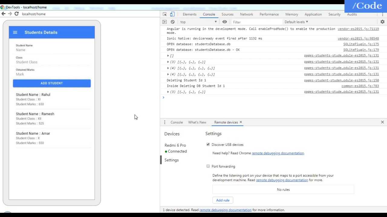 Ionic SQLite data base CRUD Operation - Student Management Application
