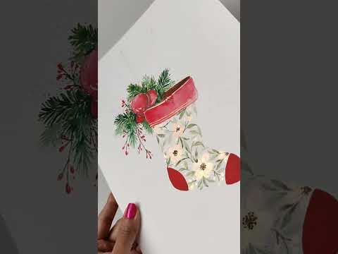 Christmas stocking #watercolourart #tutorial #metallicpaints