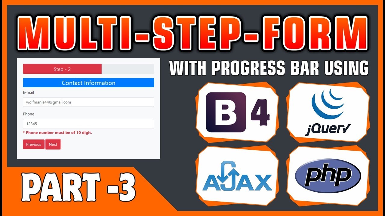 #03 Multi-Step-Form With Progress Bar Using Bootstrap 4, jQuery, Ajax & PHP | Form Validation