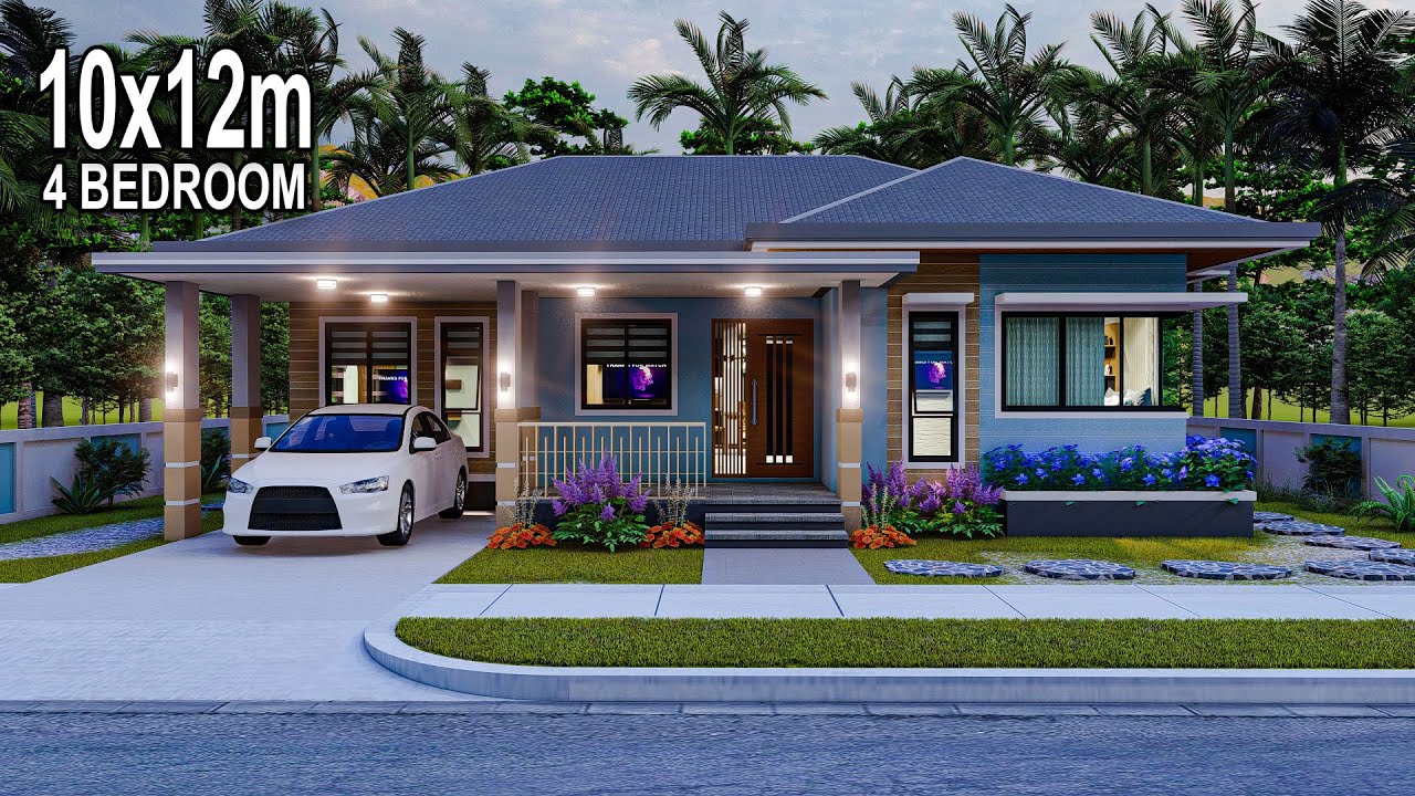 10x12 Meters MODERN BUNGALOW HOUSE DESIGN with 4 Bedroom | 109 Sqm
