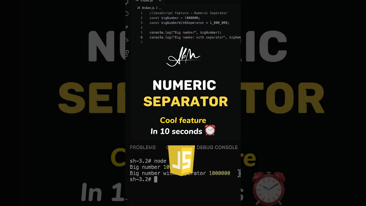 Numeric Separator - JavaScript Tutorial - #reactjs #javascript #shorts