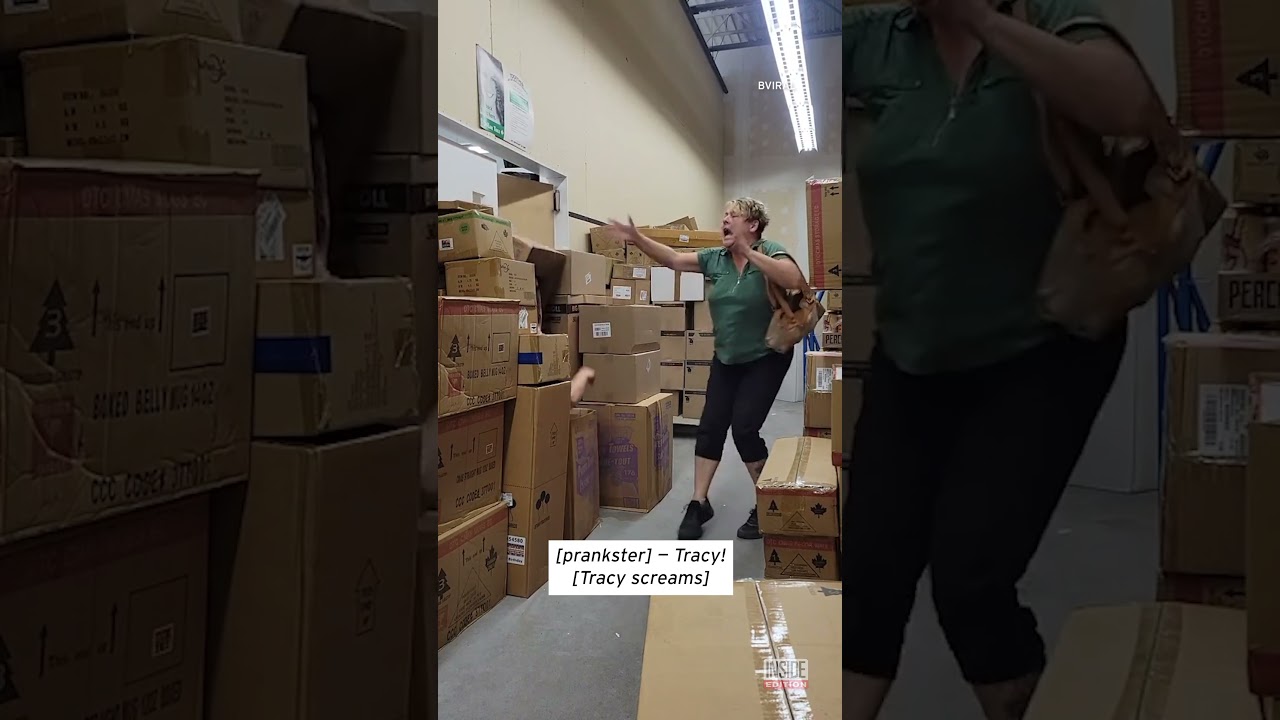 Woman Scares Co-Worker by Jumping Out of Box #shorts