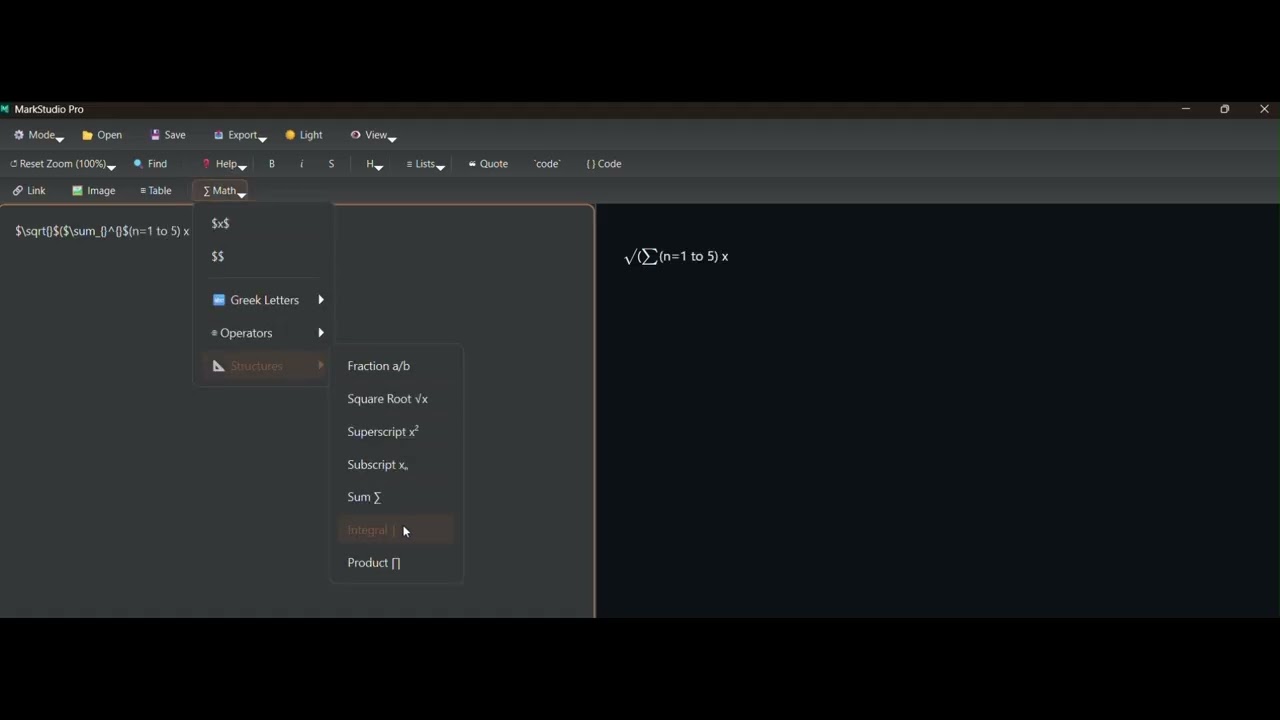 MarkStudio Pro - LaTeX Math Equations in Markdown Editor