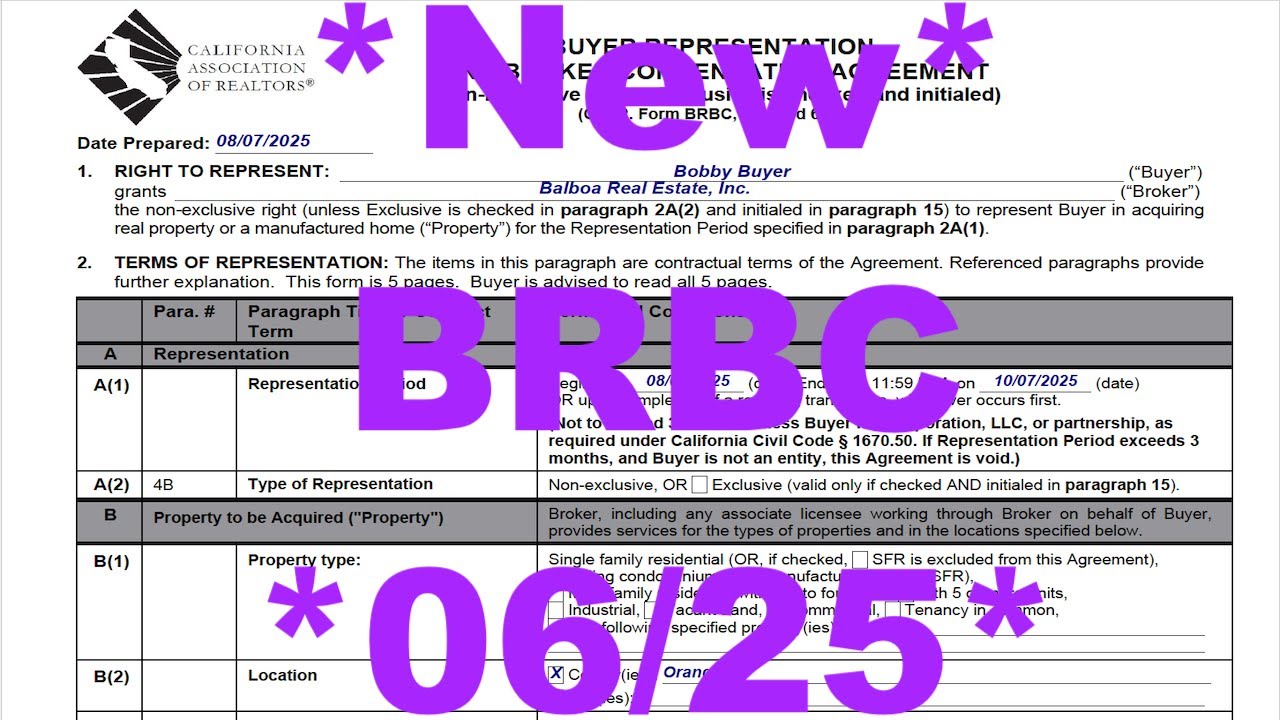 *New* BRBC Buyer Representation Agreement 06/25 Update - Easiest & Fastest Tutorial - C.A.R. Form