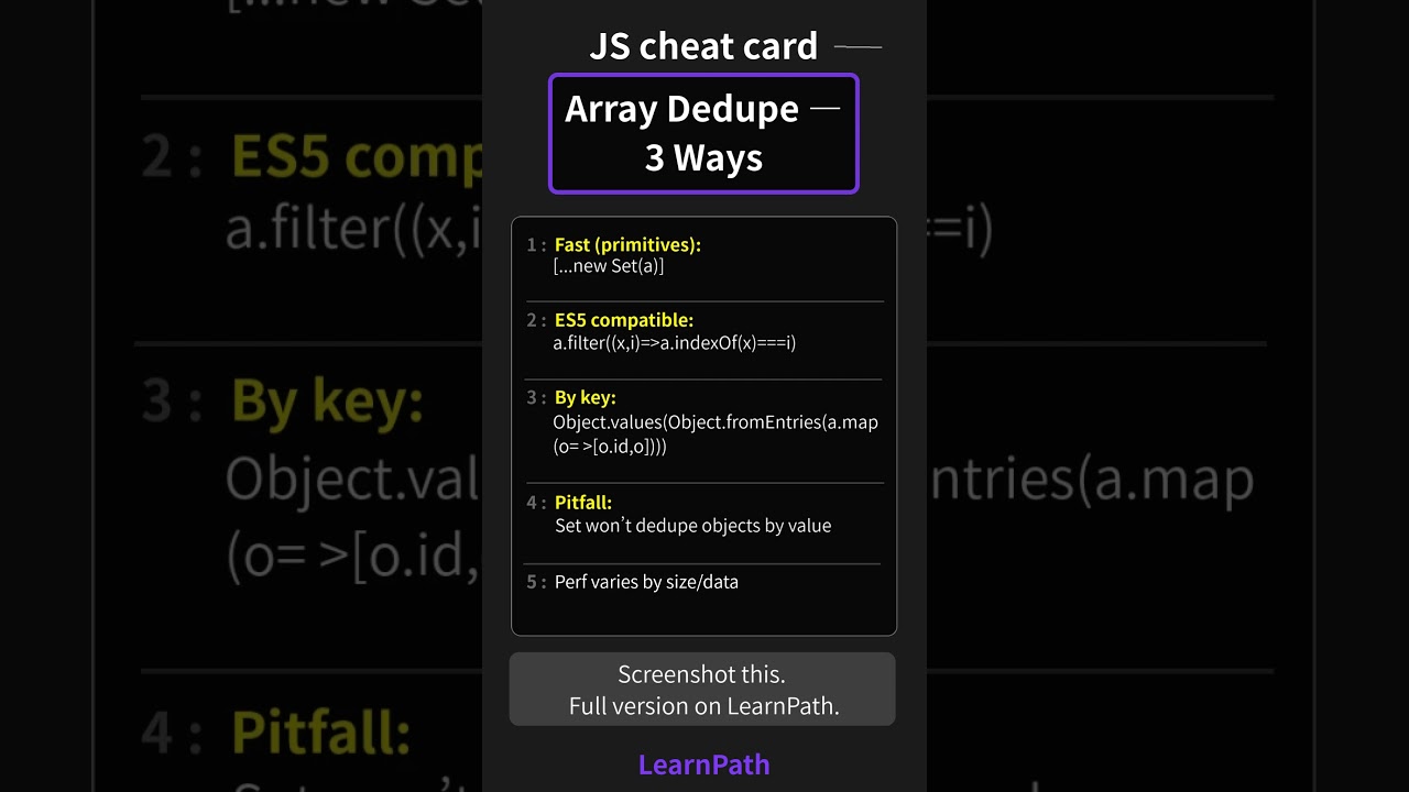 JS cheat card 1 - Screenshot this! #javascript  #cheatsheet