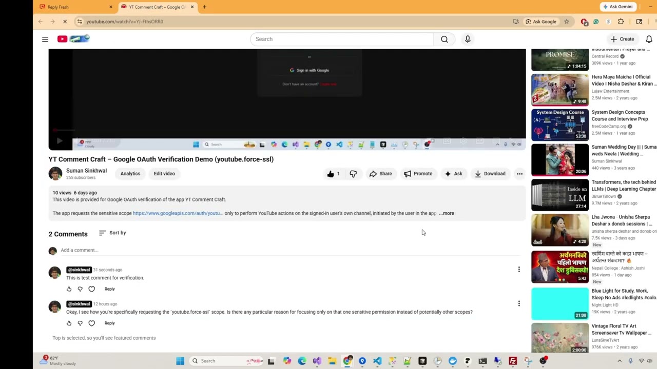 replyfresh.com Google OAuth Verification Demo